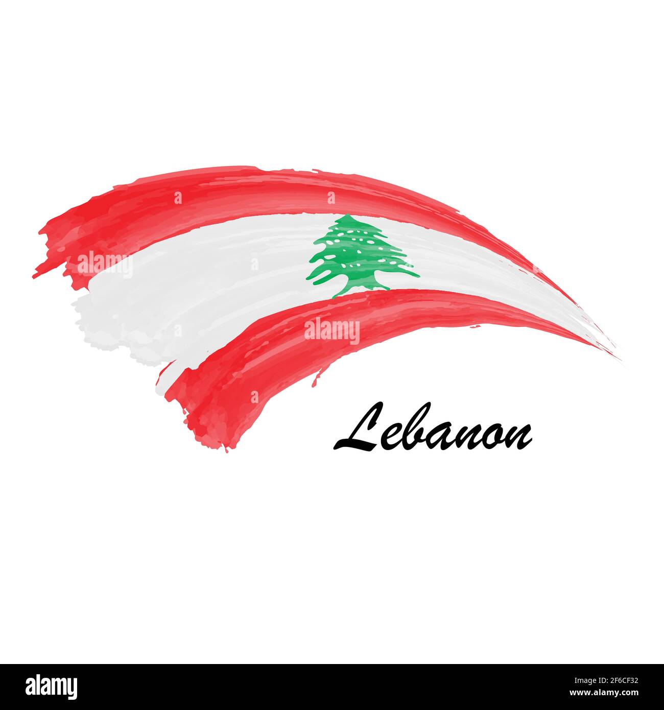 Watercolor painting flag of Lebanon. Hand drawing brush stroke ...