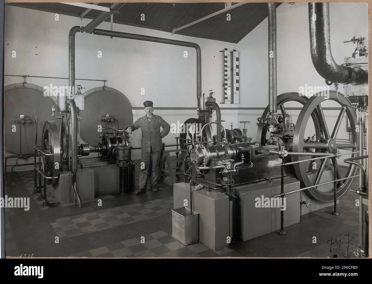 Construction of locomotive station. Machine room in the main building ...