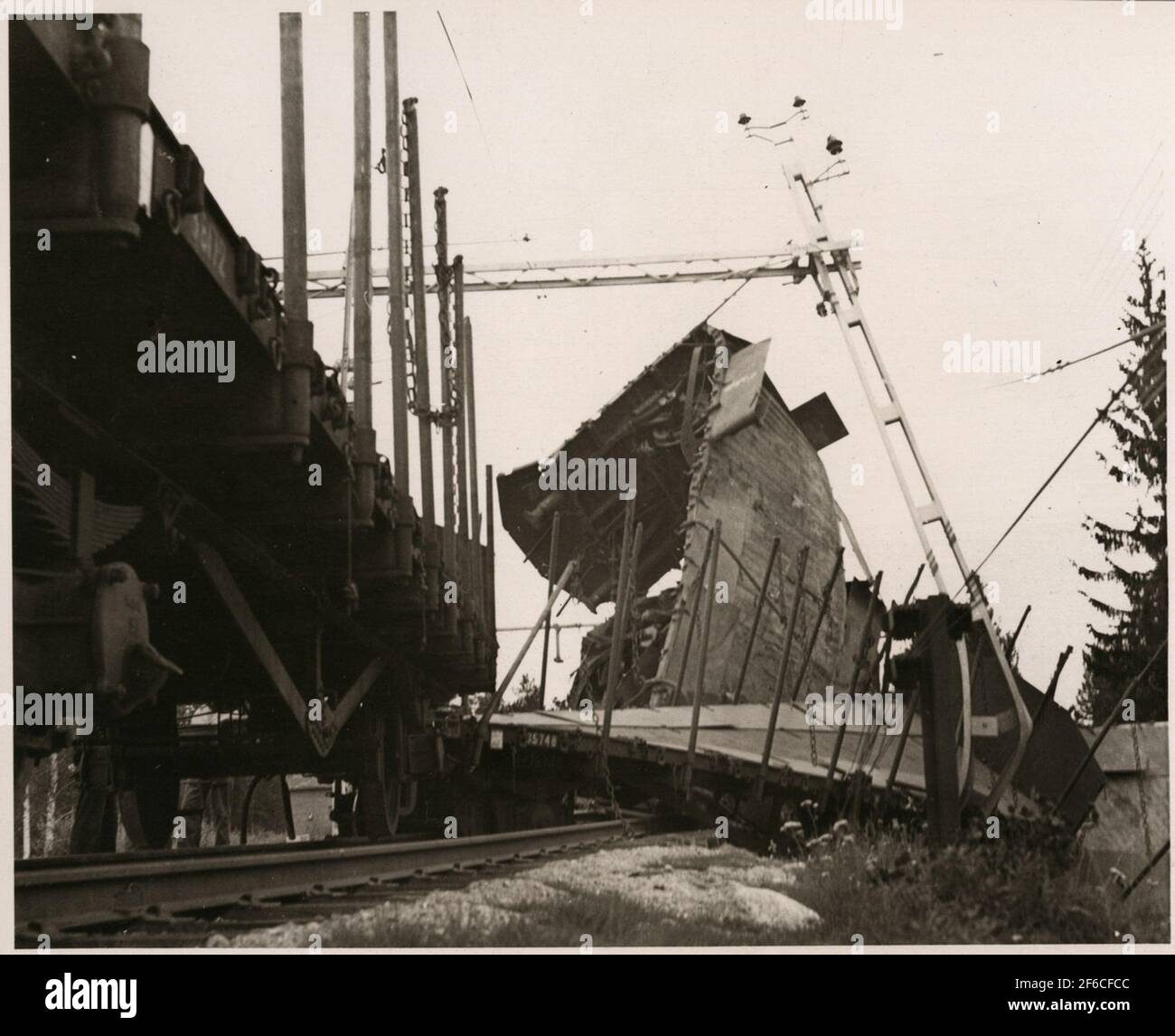 Credit damaged freight wagons, one of which on the hand after accident ...