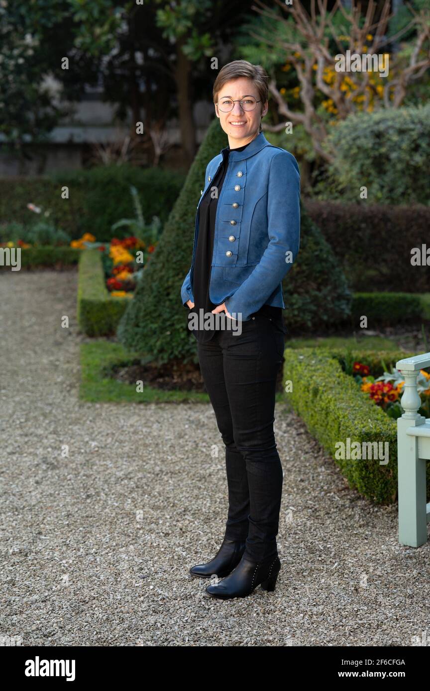 Deputy of the group Agir Ensemble, Lise Magnier poses in the garden of ...