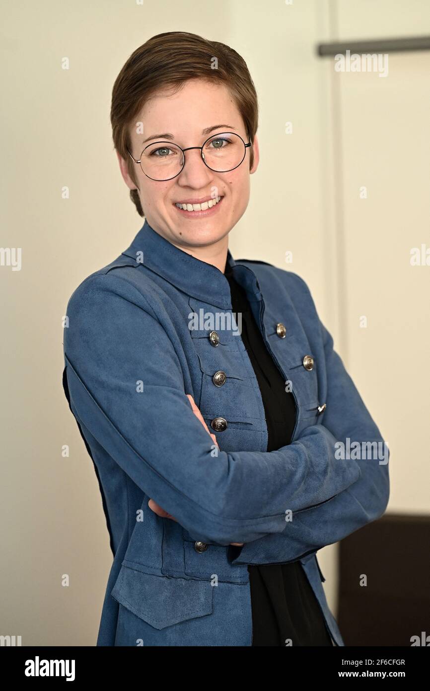 Deputy of the group Agir Ensemble, Lise Magnier poses in the garden of ...
