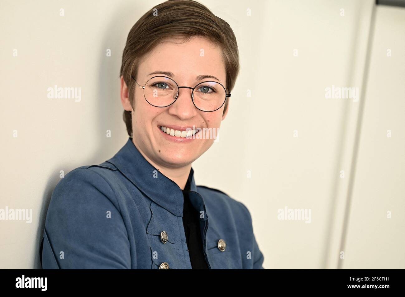 Deputy of the group Agir Ensemble, Lise Magnier poses in the garden of ...