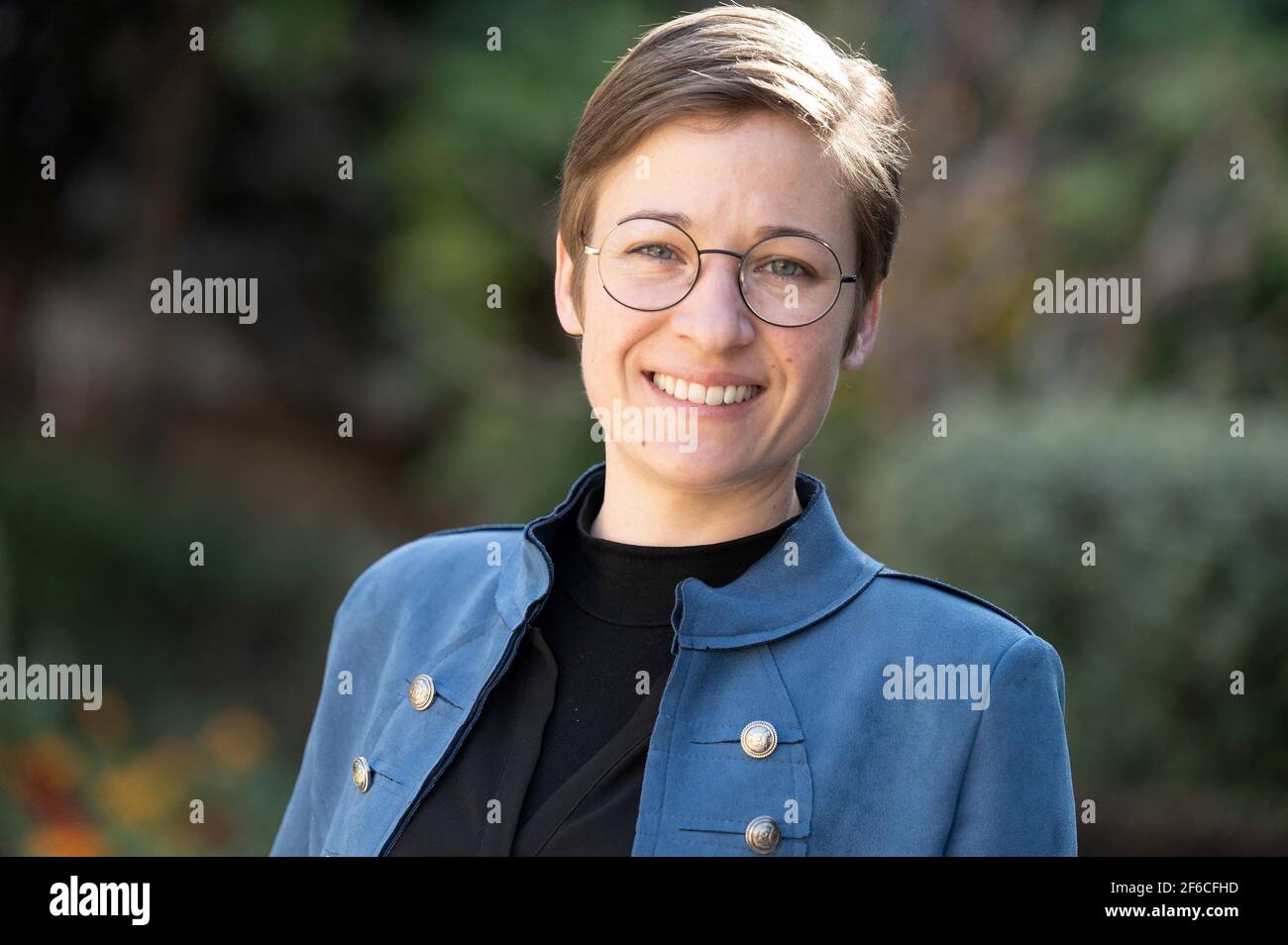 Deputy of the group Agir Ensemble, Lise Magnier poses in the garden of ...