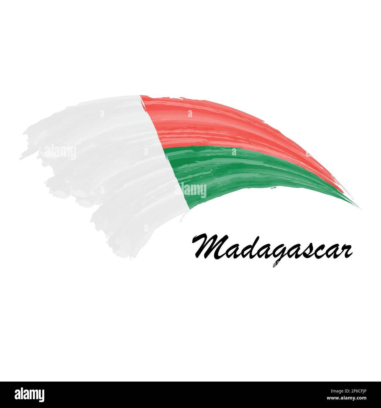 Watercolor painting flag of Madagascar. Hand drawing brush stroke ...