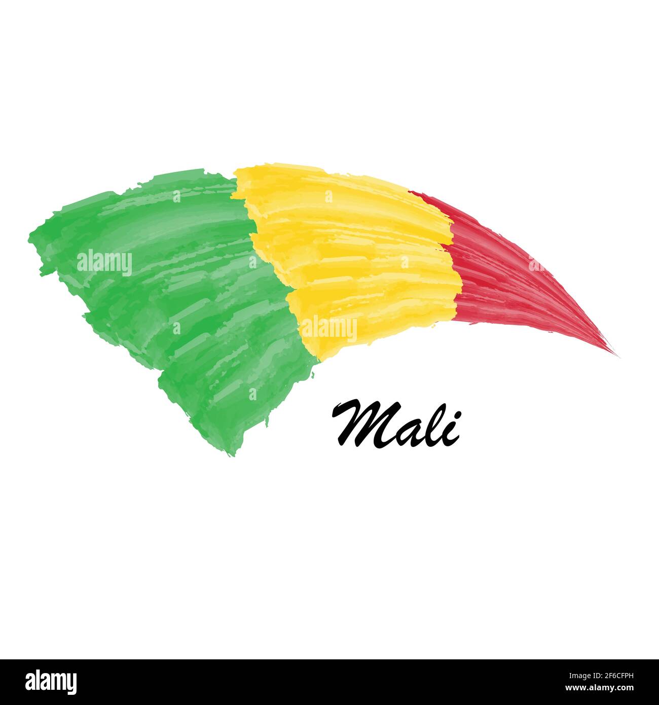 Watercolor painting flag of Mali. Hand drawing brush stroke ...