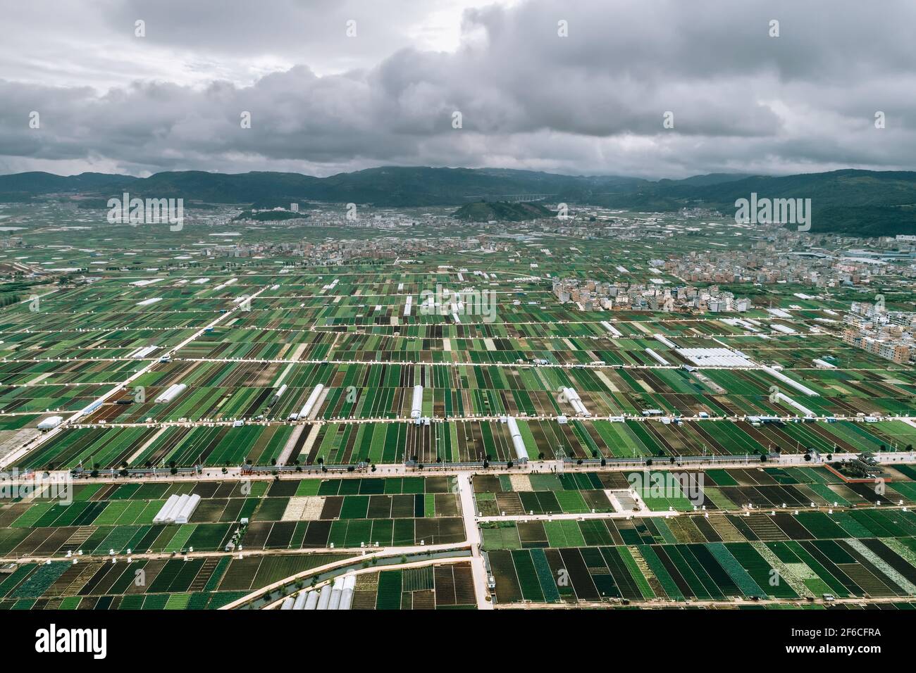 aerial view of agricultural plots of land under cultivation in ...