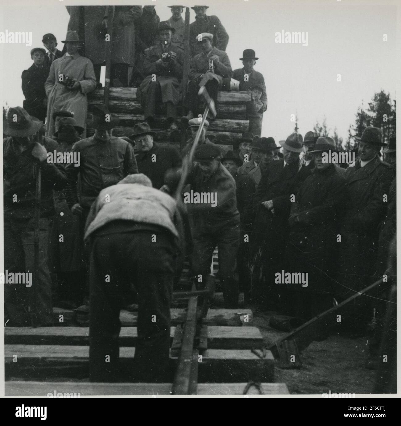 Merger of Inlandsbanan's last rails in September 1936 Stock Photo - Alamy