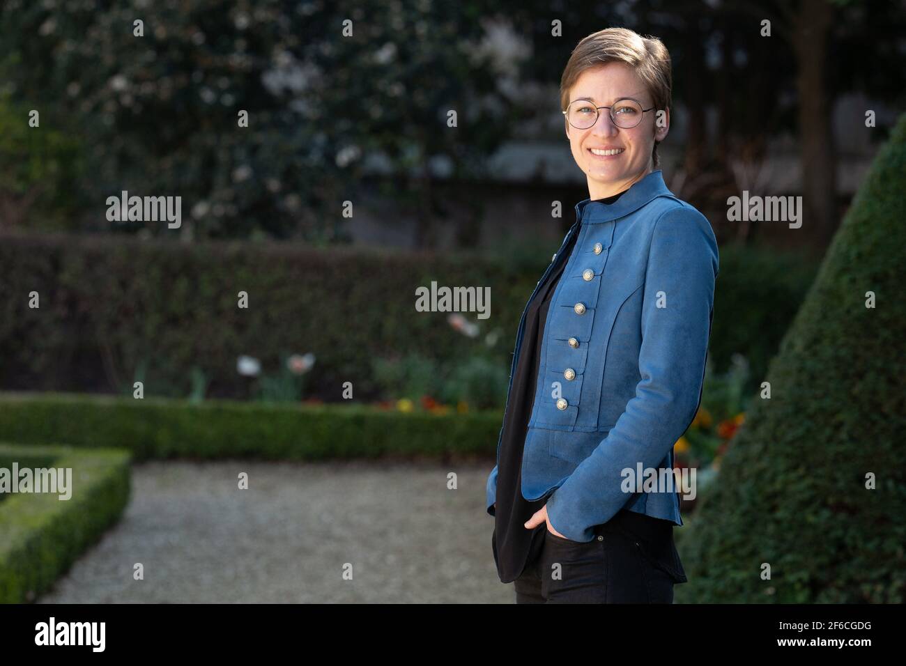 Deputy of the group Agir Ensemble, Lise Magnier poses in the garden of ...