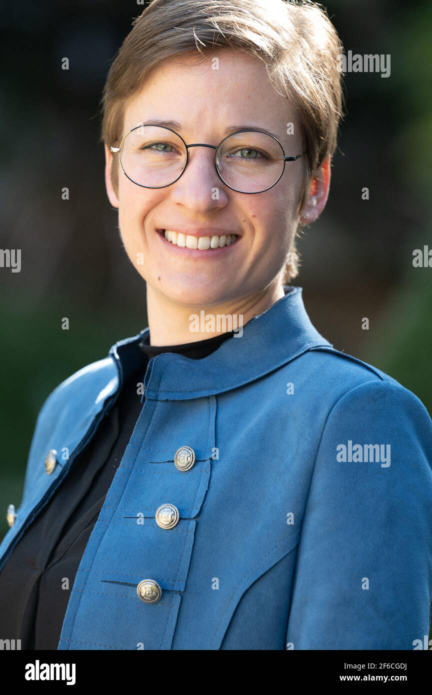 Deputy of the group Agir Ensemble, Lise Magnier poses in the garden of ...
