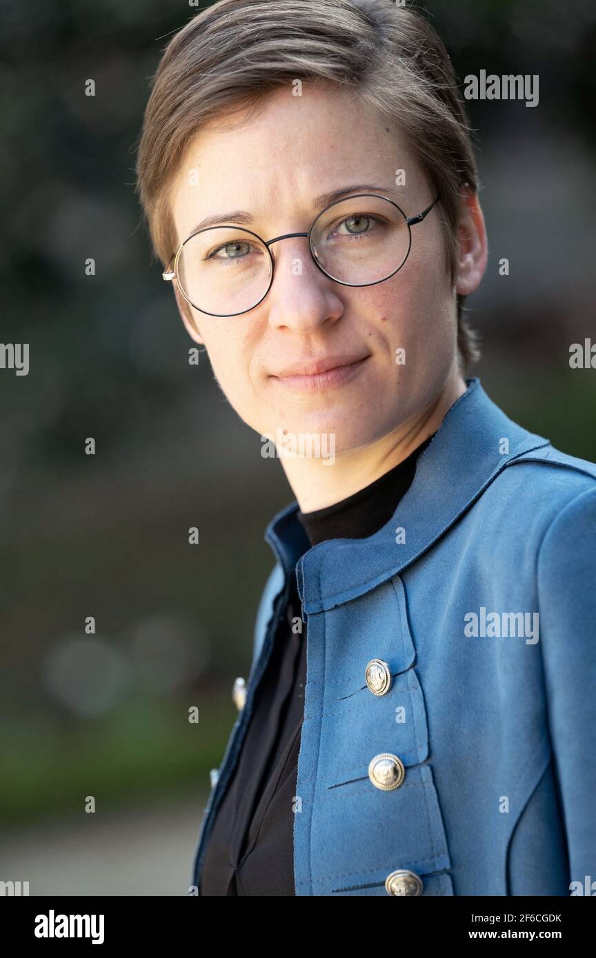 Deputy of the group Agir Ensemble, Lise Magnier poses in the garden of ...