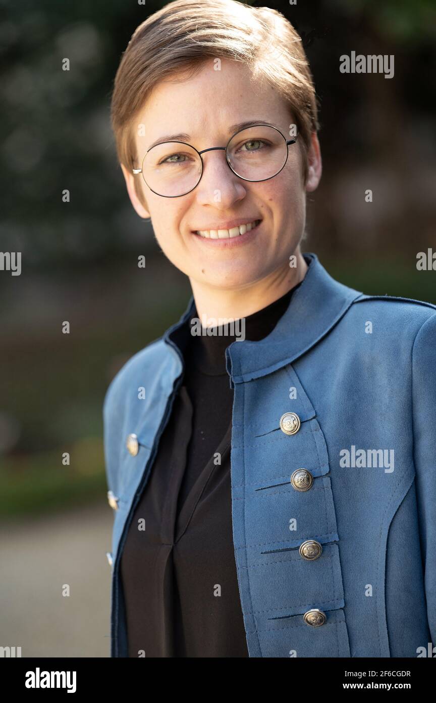 Deputy of the group Agir Ensemble, Lise Magnier poses in the garden of ...