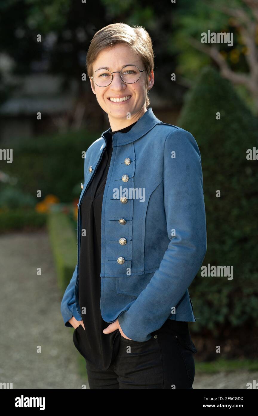 Deputy of the group Agir Ensemble, Lise Magnier poses in the garden of ...