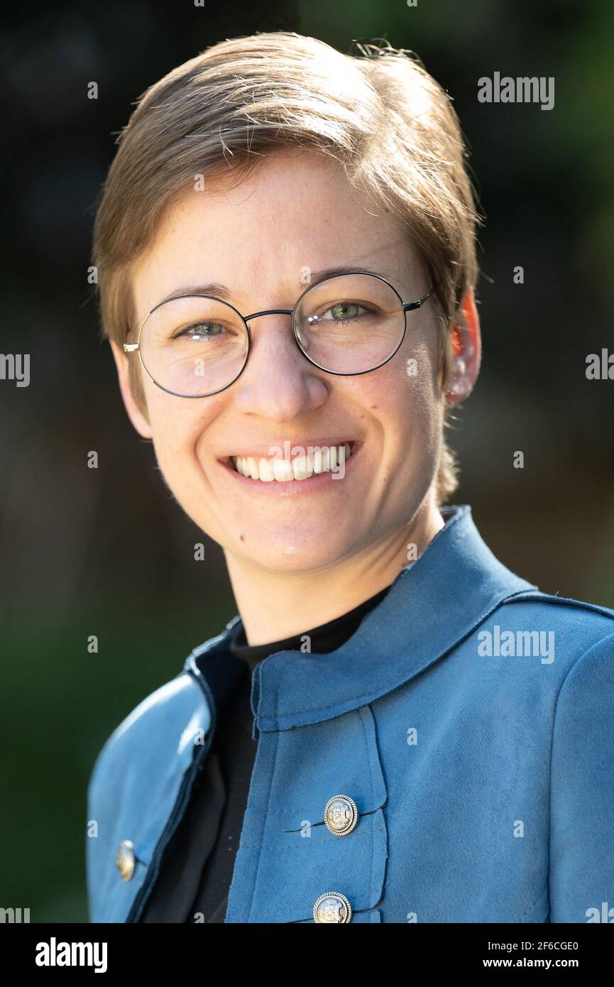 Deputy of the group Agir Ensemble, Lise Magnier poses in the garden of ...
