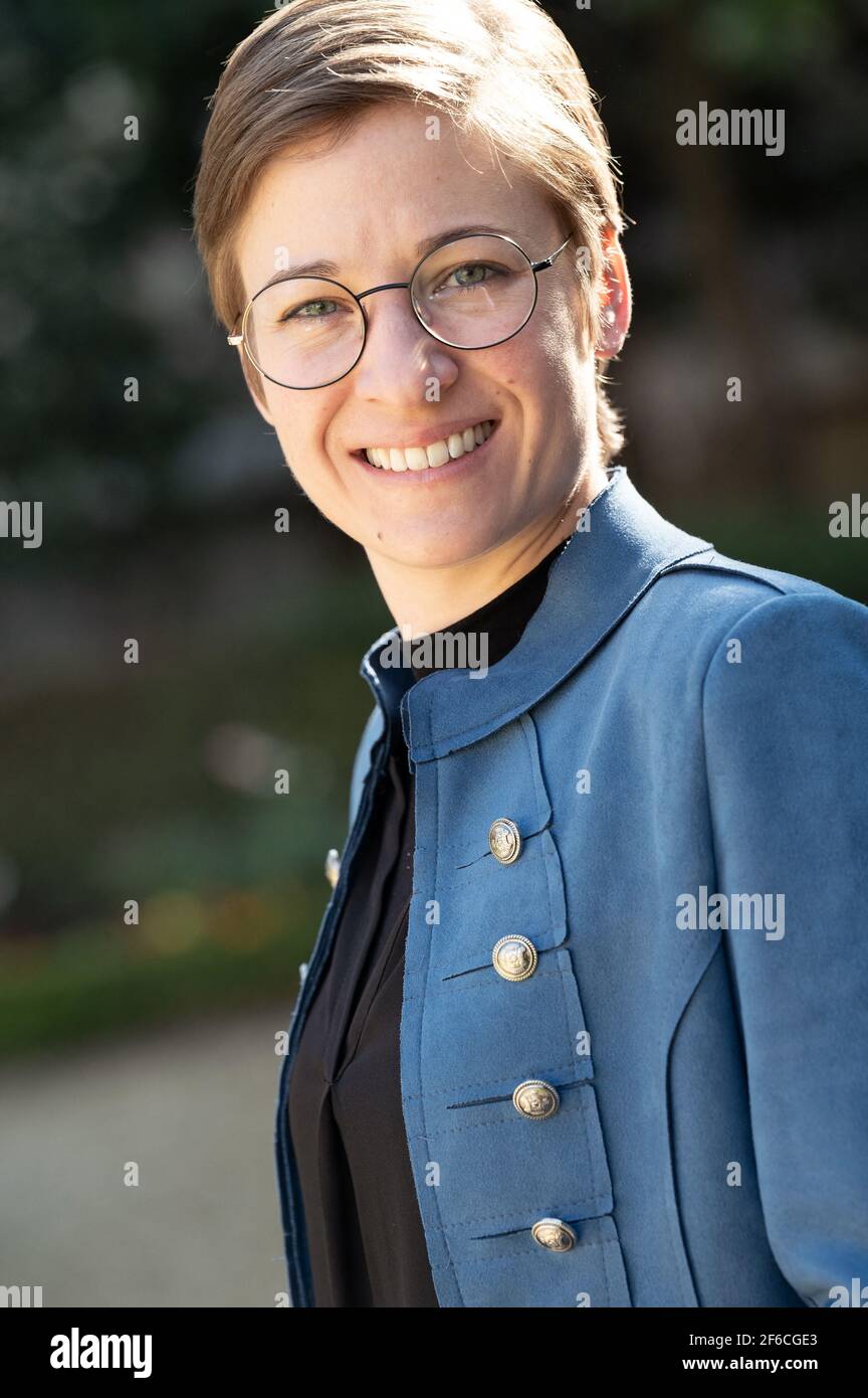 Deputy of the group Agir Ensemble, Lise Magnier poses in the garden of ...