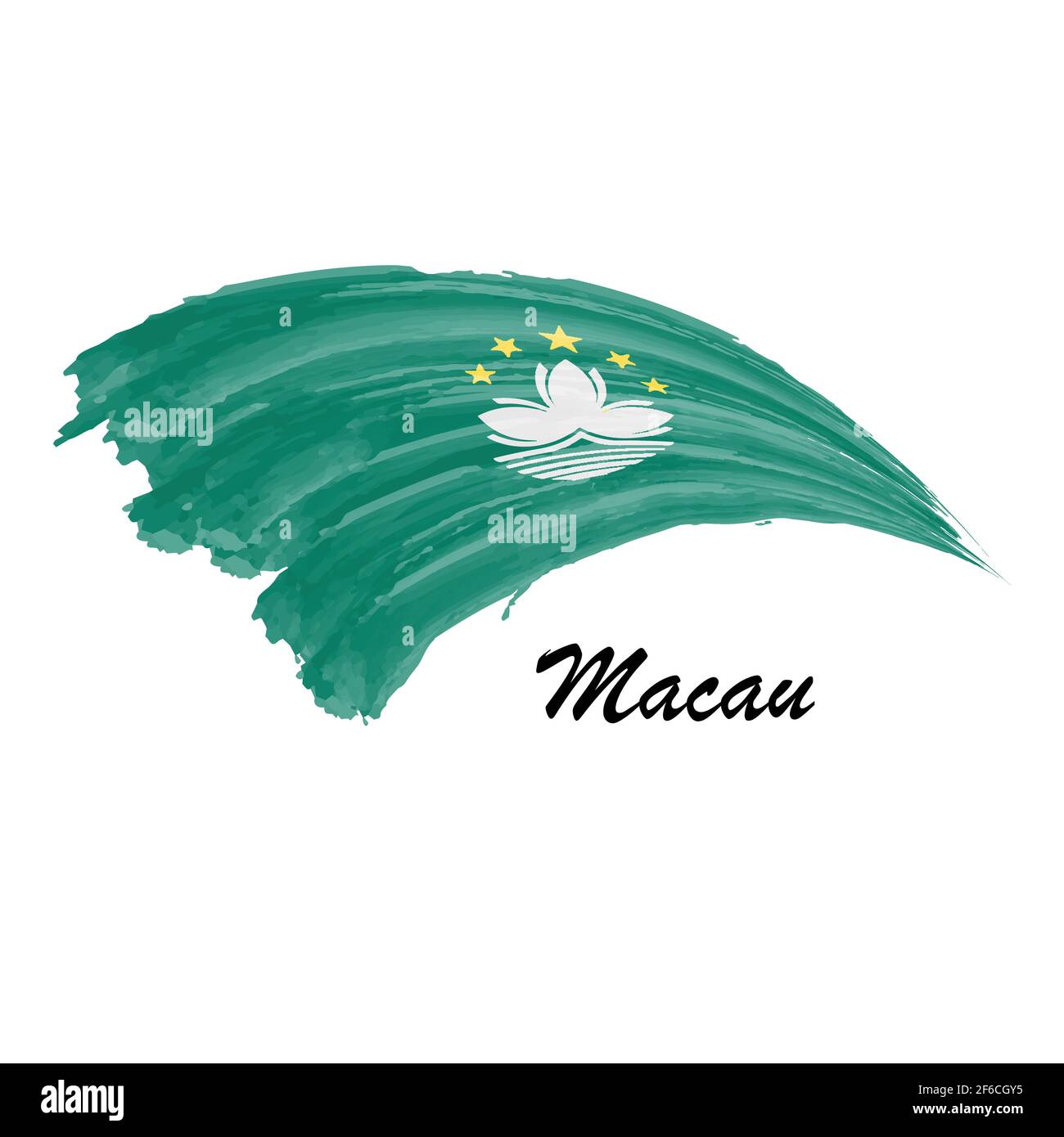 Watercolor painting flag of Macau. Hand drawing brush stroke ...