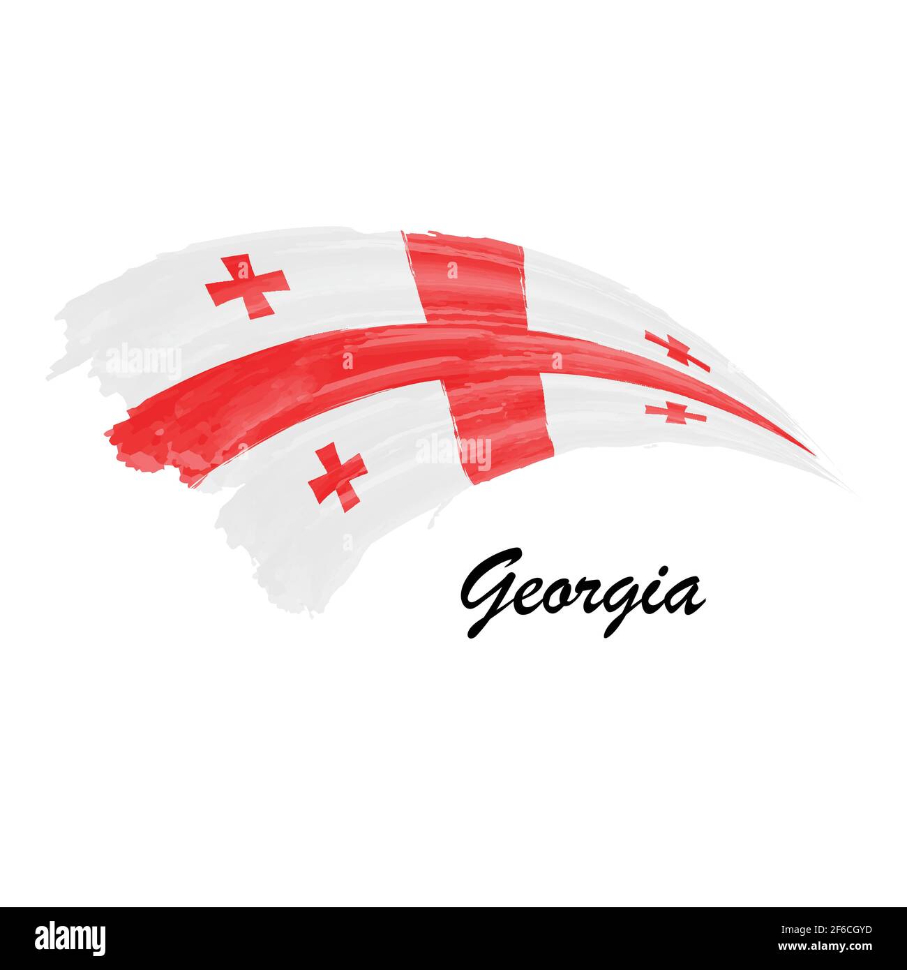 Watercolor painting flag of Georgia. Hand drawing brush stroke ...