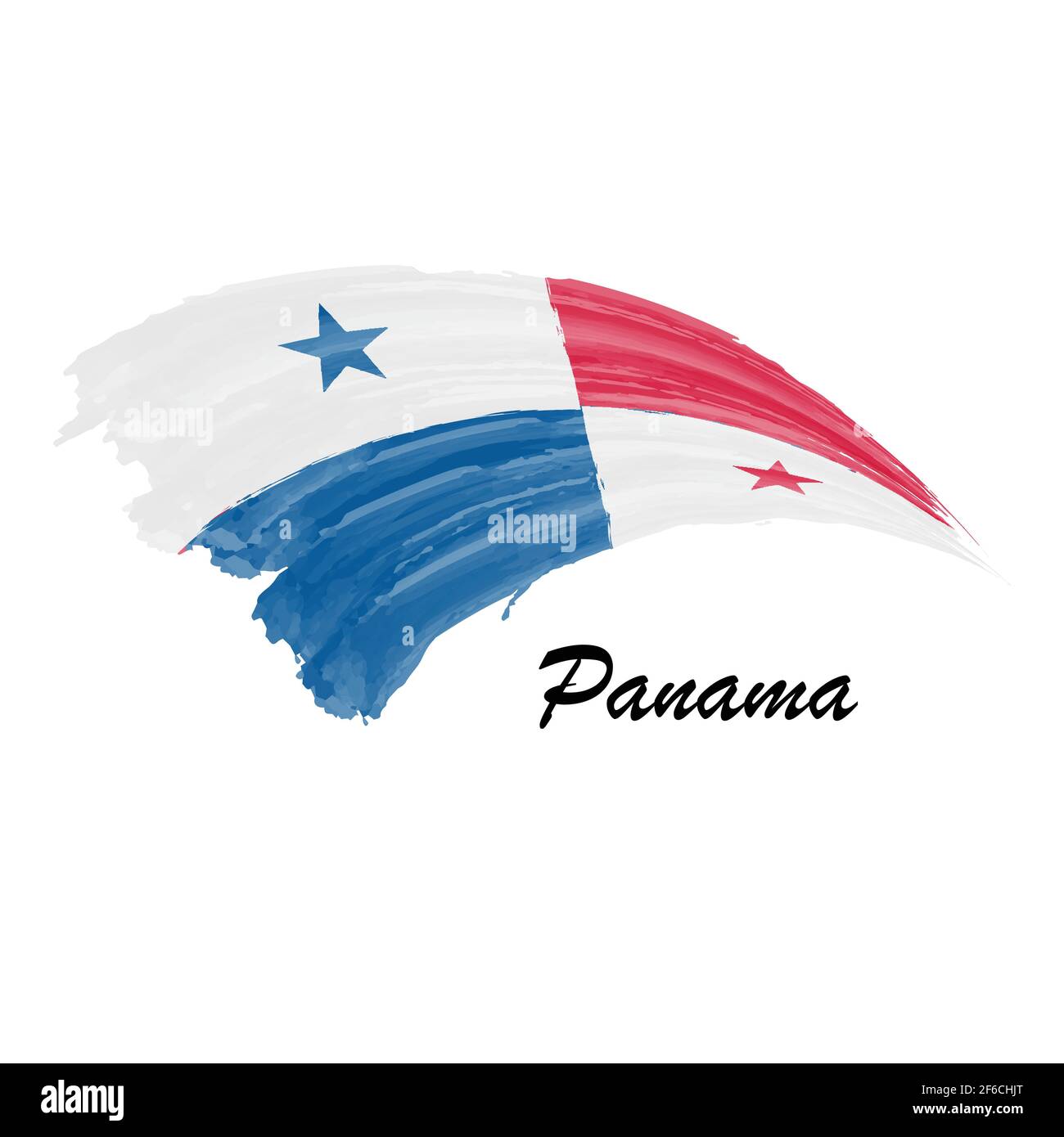 Watercolor painting flag of Panama. Hand drawing brush stroke ...
