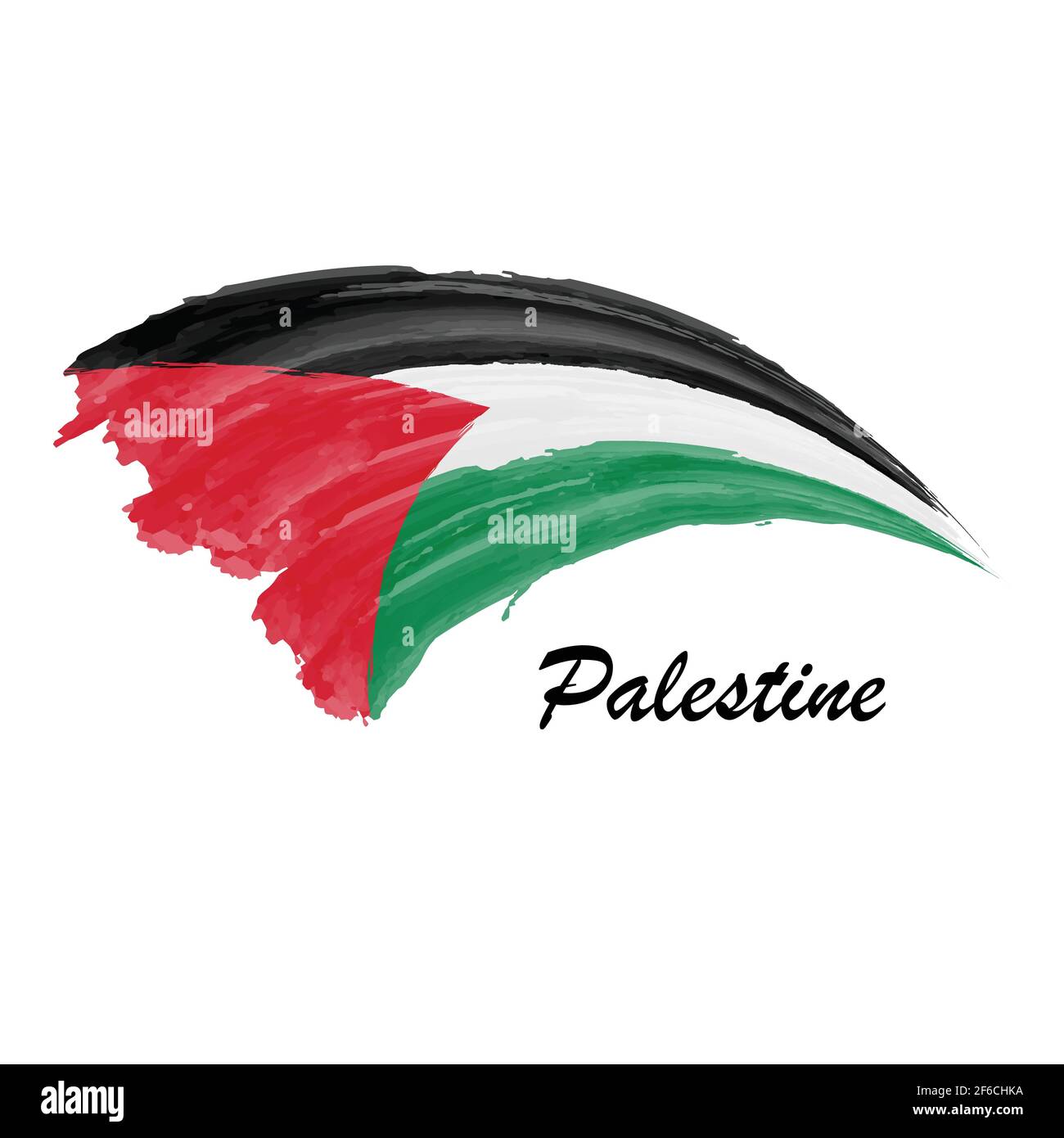 Watercolor painting flag of Palestine. Hand drawing brush stroke ...