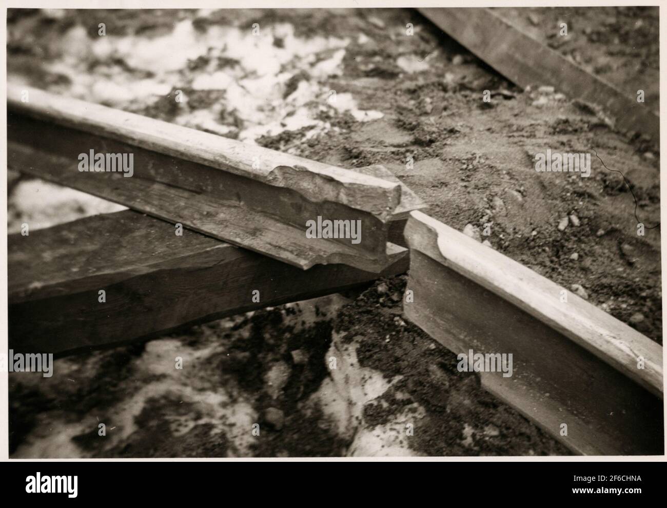 Damage to the rails after accident in Simeå March 1956 Stock Photo - Alamy