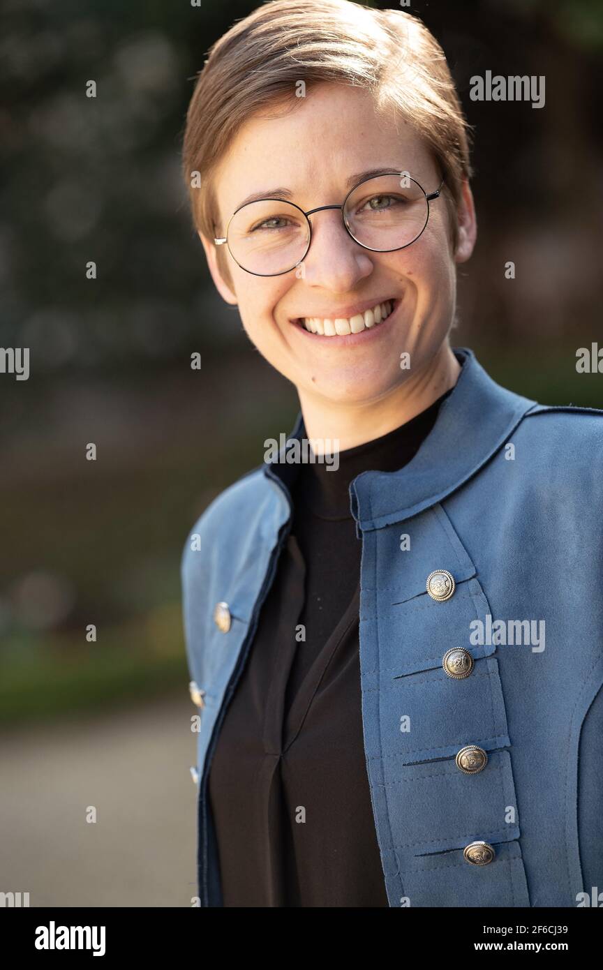 Deputy of the group Agir Ensemble, Lise Magnier poses in the garden of ...