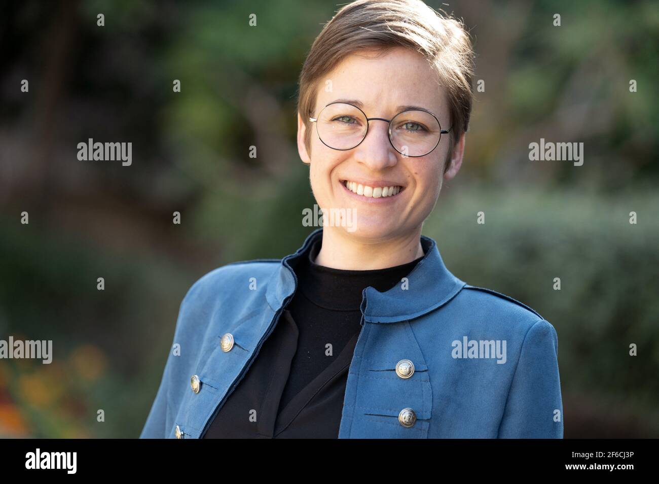 Deputy of the group Agir Ensemble, Lise Magnier poses in the garden of ...