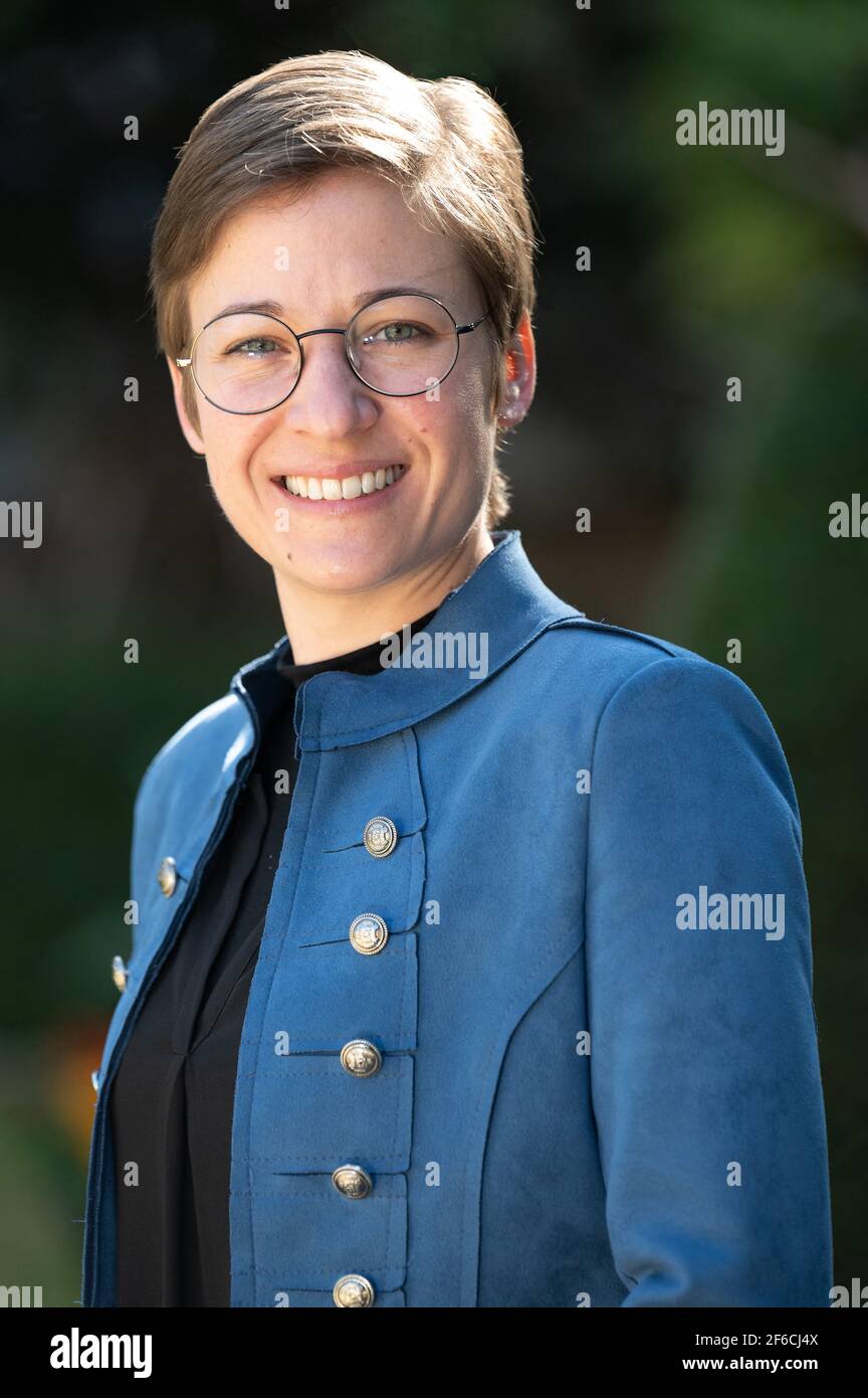 Deputy of the group Agir Ensemble, Lise Magnier poses in the garden of ...