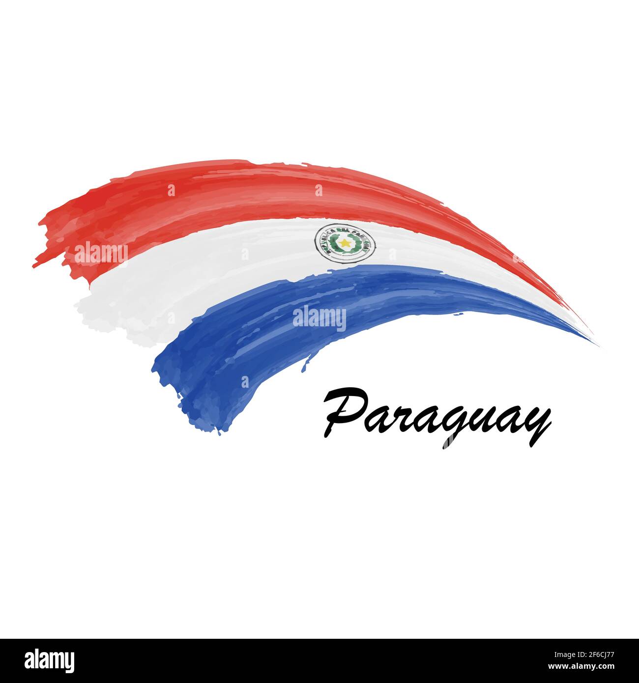 Watercolor painting flag of Paraguay. Hand drawing brush stroke ...