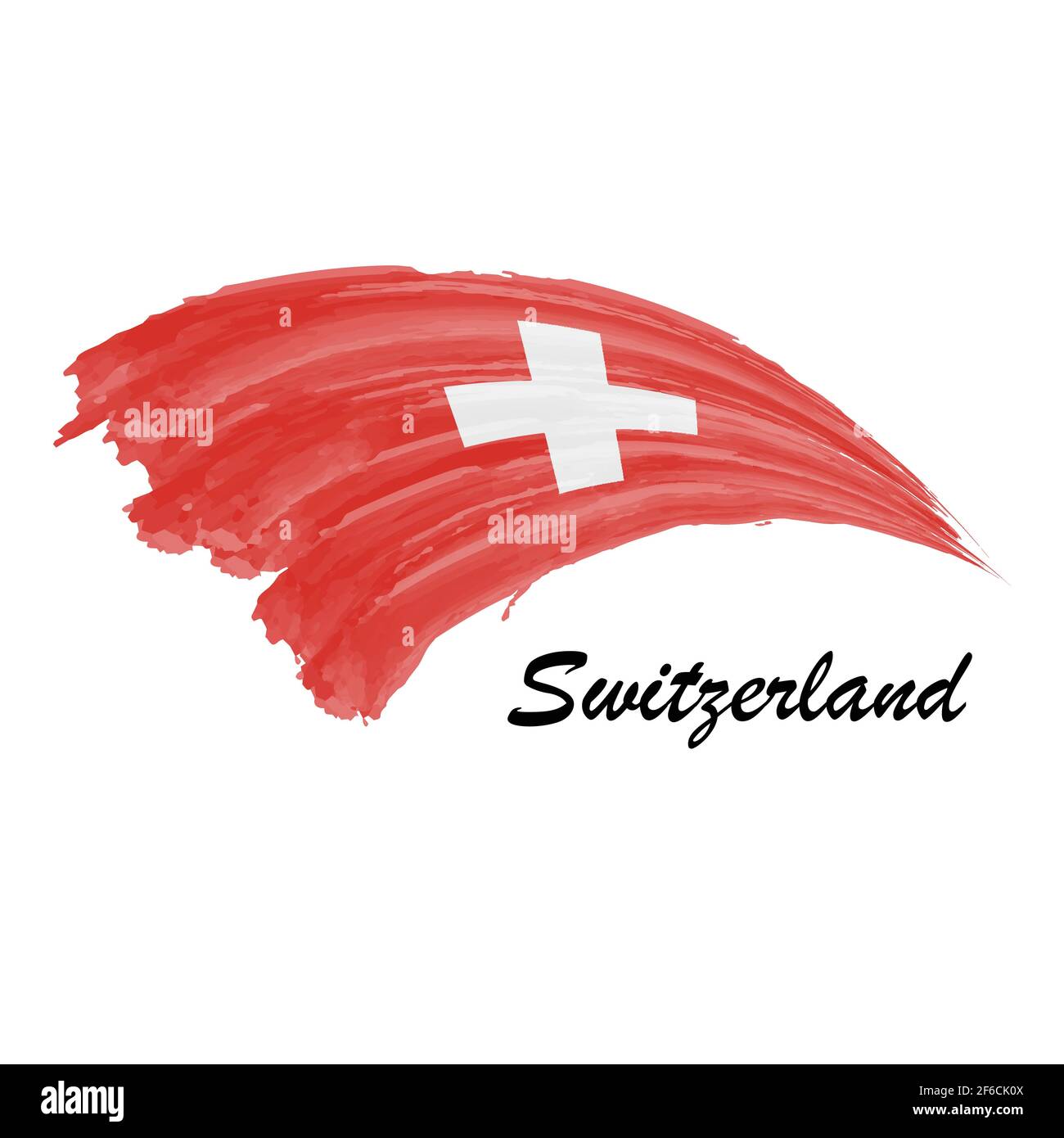 Watercolor painting flag of Switzerland. Hand drawing brush stroke ...