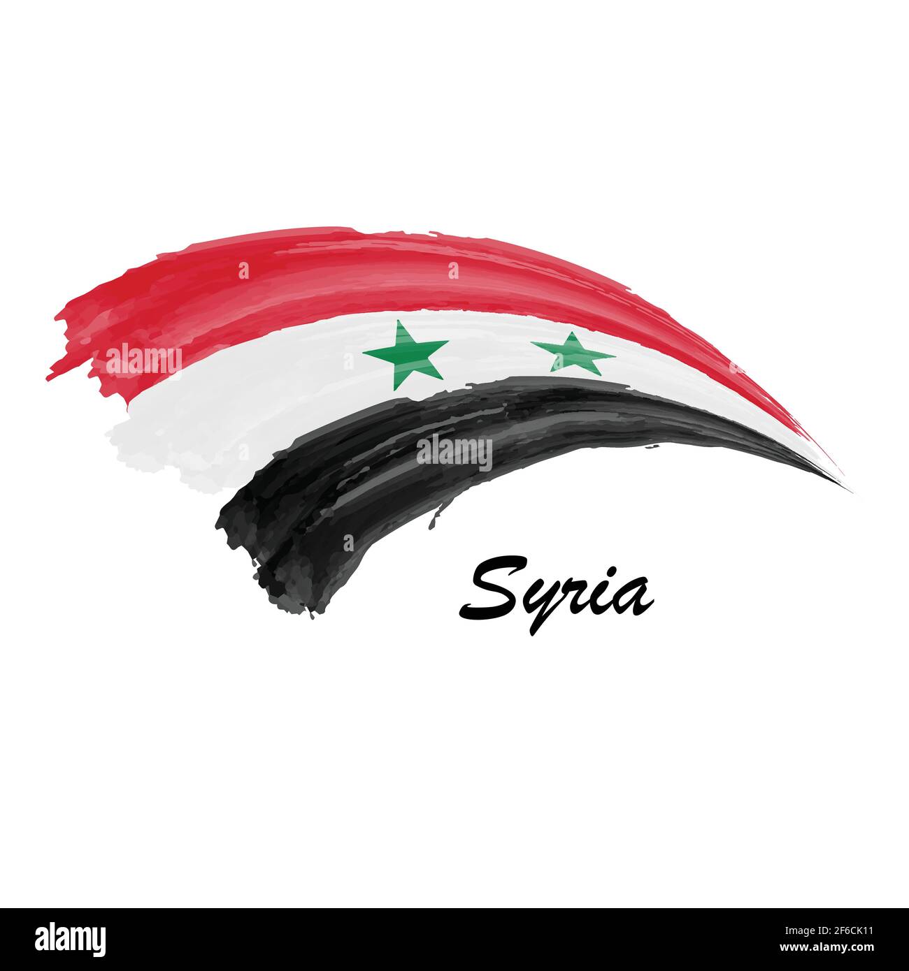 Watercolor painting flag of Syria. Hand drawing brush stroke ...