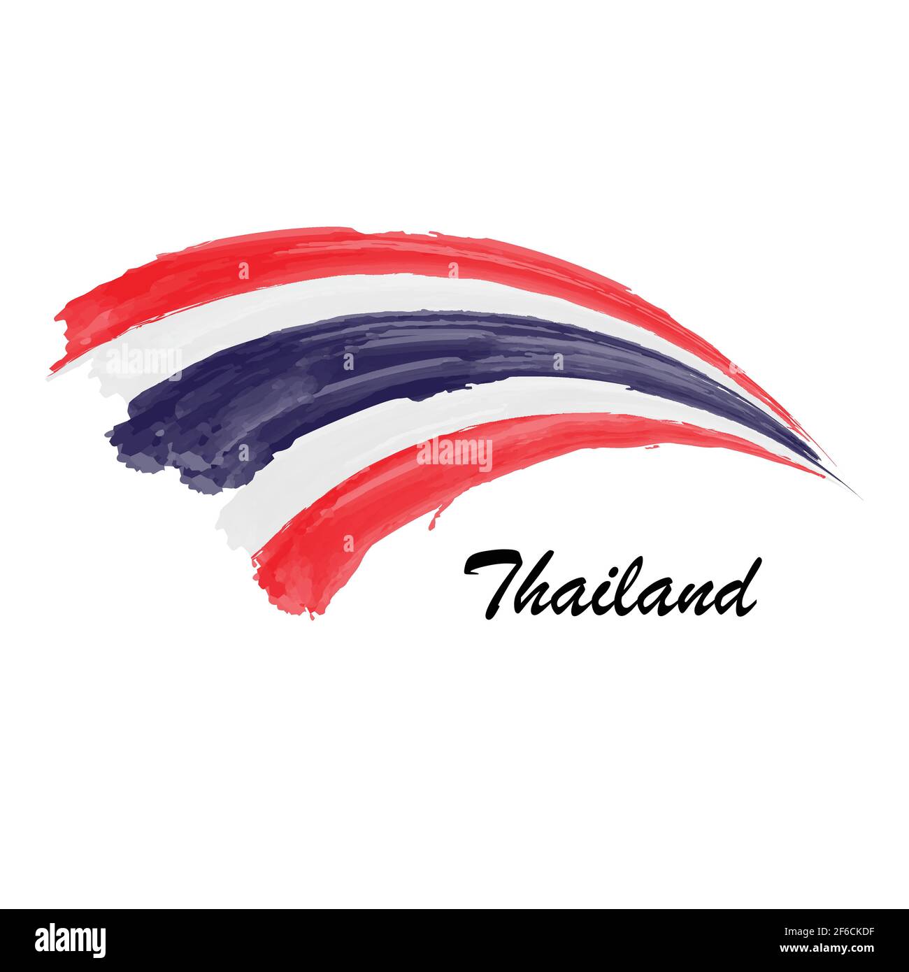 Watercolor painting flag of Thailand. Hand drawing brush stroke ...