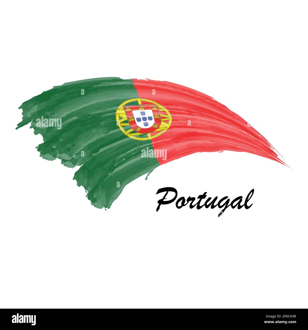 Watercolor painting flag of Portugal. Hand drawing brush stroke ...