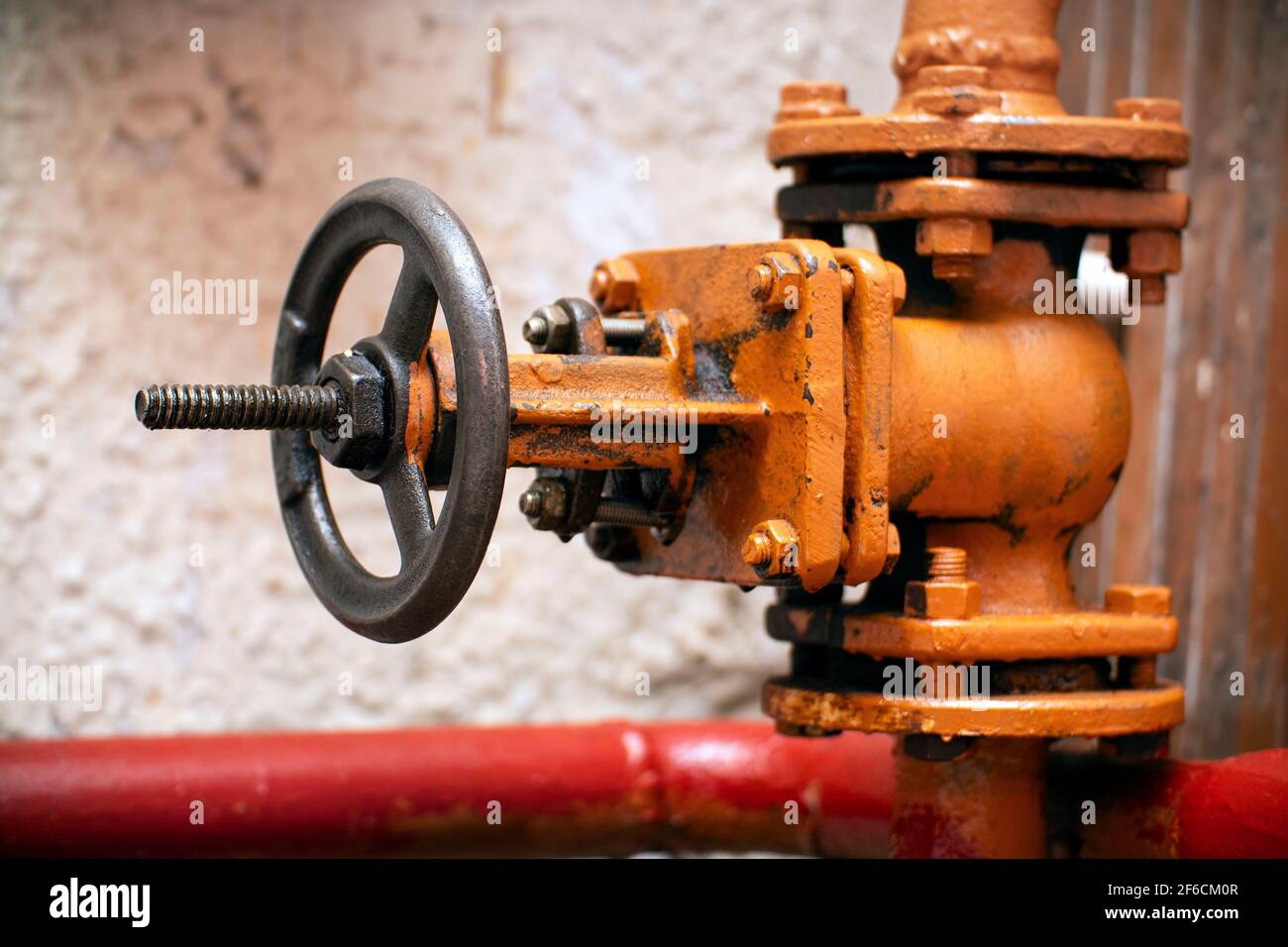 Industrial valve on a gas supply or heating system pipe. Selective ...