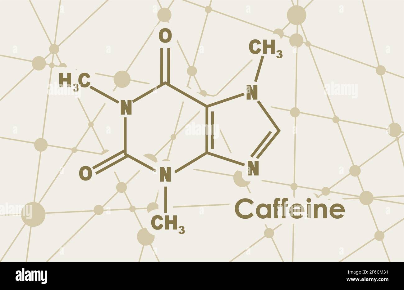 Chemical molecular formula of caffeine. Connected lines with dots ...