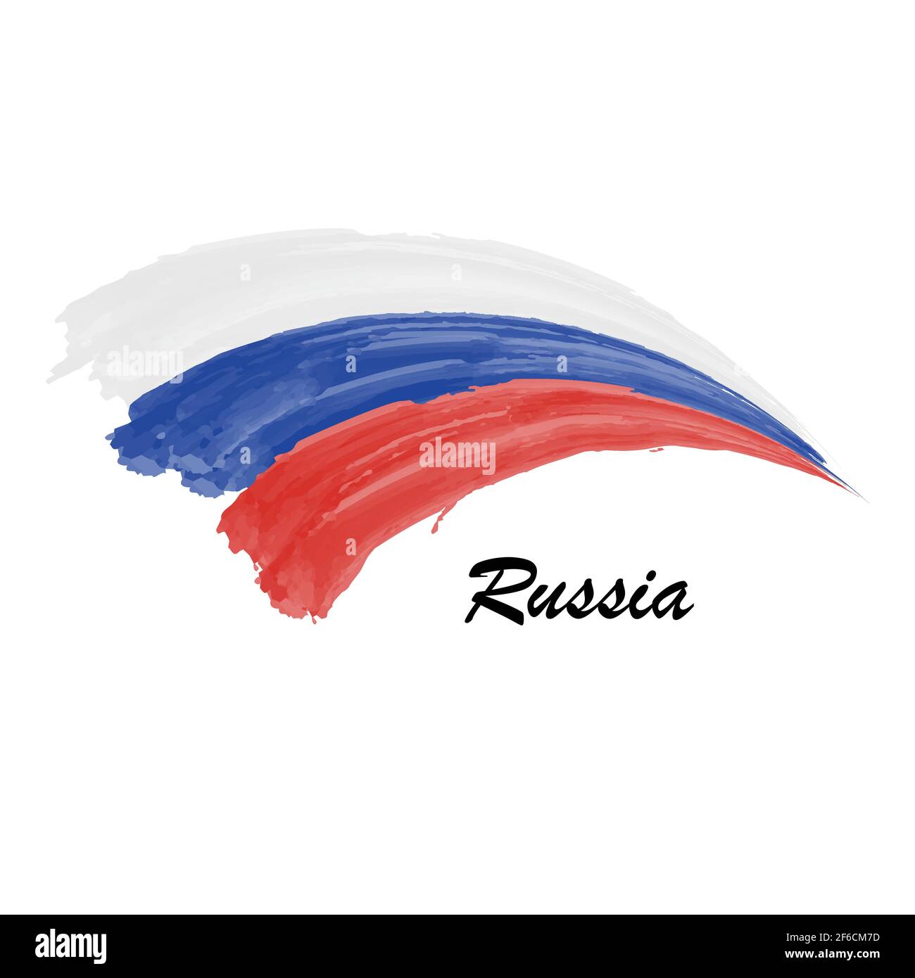 Watercolor painting flag of Russia. Hand drawing brush stroke ...