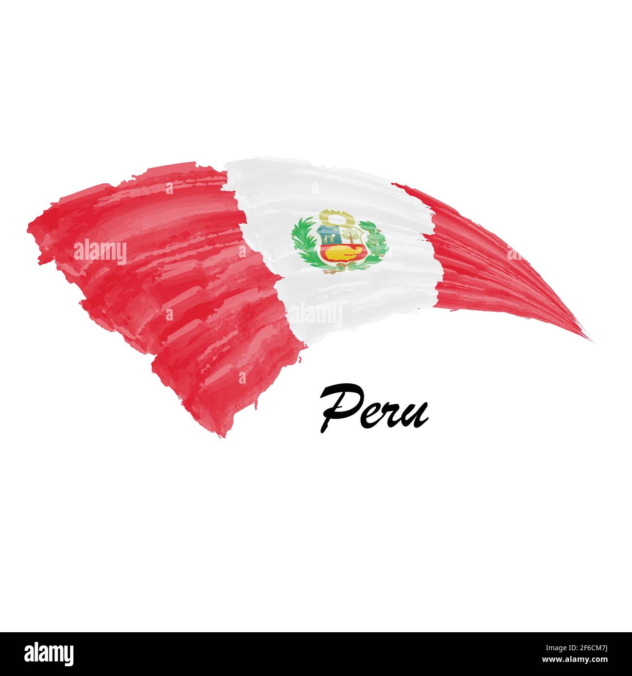 Watercolor painting flag of Peru. Hand drawing brush stroke ...