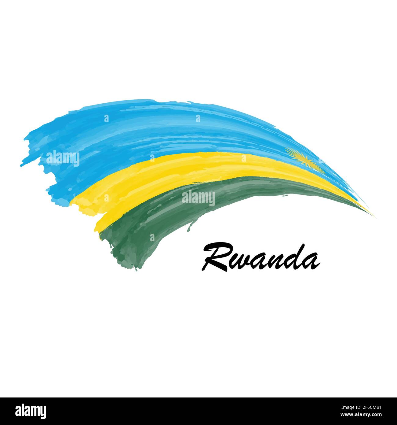 Watercolor painting flag of Rwanda. Hand drawing brush stroke ...