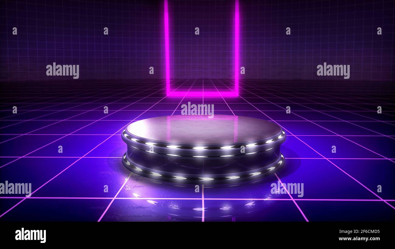 A technology photoshoot backdrop with a highlighted podium to promote ...