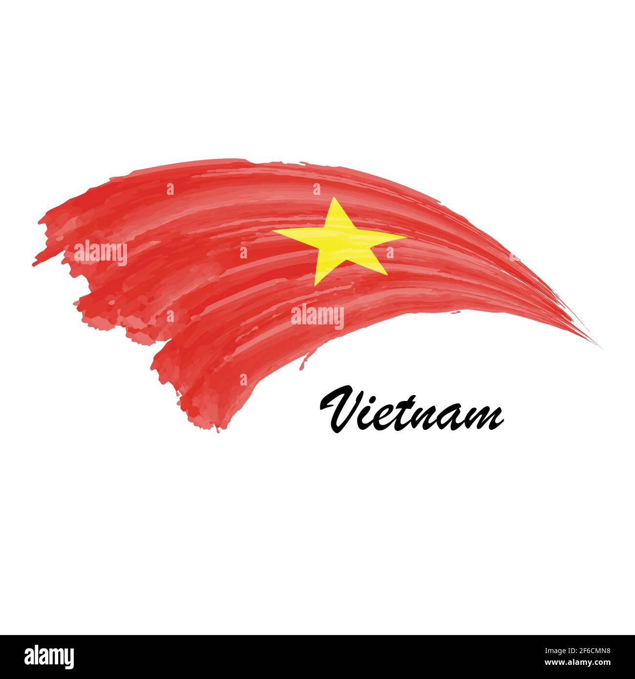 Watercolor painting flag of Vietnam. Hand drawing brush stroke ...