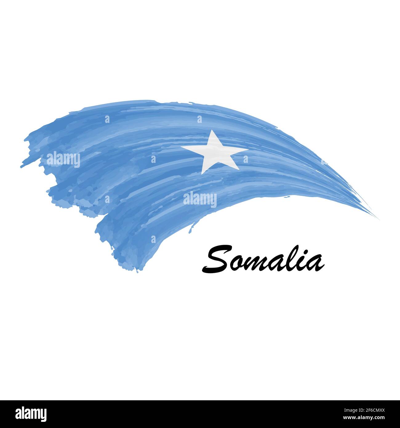 Watercolor painting flag of Somalia. Hand drawing brush stroke ...