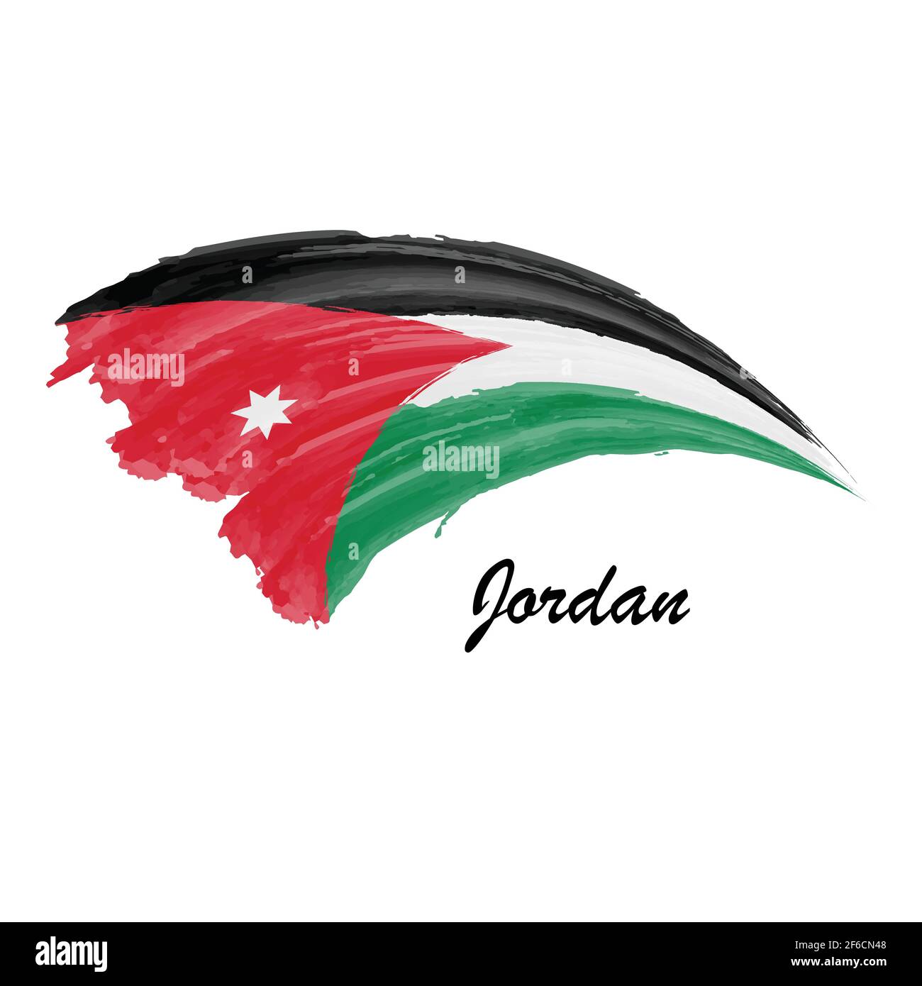 Watercolor painting flag of Jordan. Hand drawing brush stroke ...