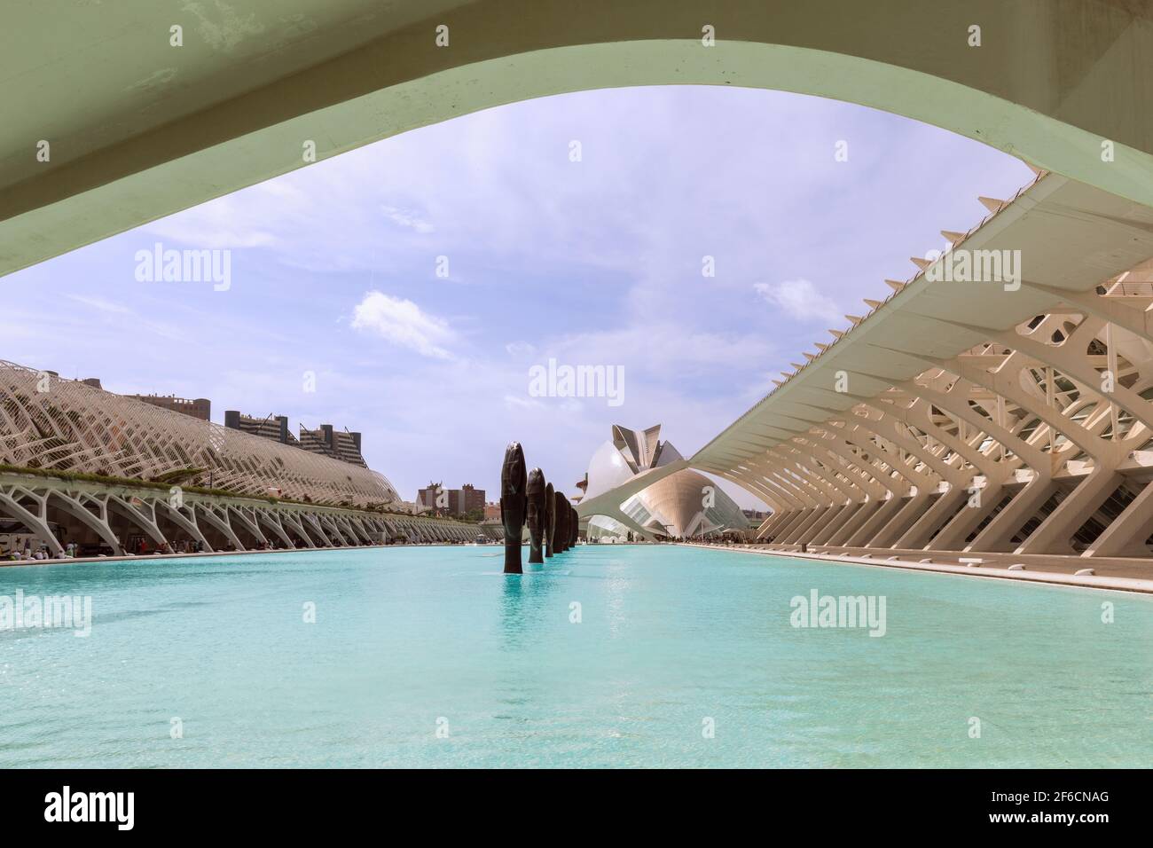 Valencia - Spain. June 24, 2019: Large pool inside of the City of Arts ...
