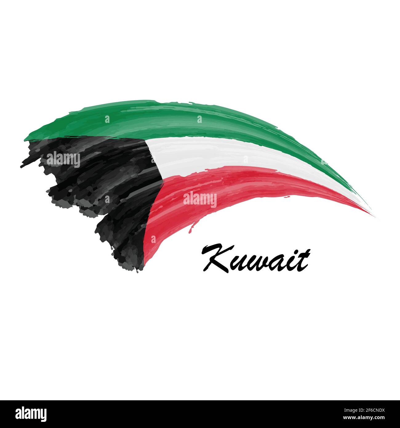 Watercolor painting flag of Kuwait. Hand drawing brush stroke ...