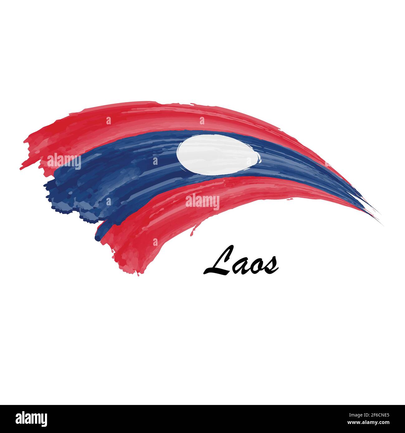 Watercolor painting flag of Laos. Hand drawing brush stroke ...