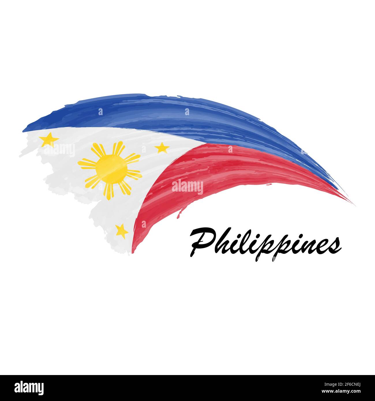 Watercolor painting flag of Philippines. Hand drawing brush stroke ...