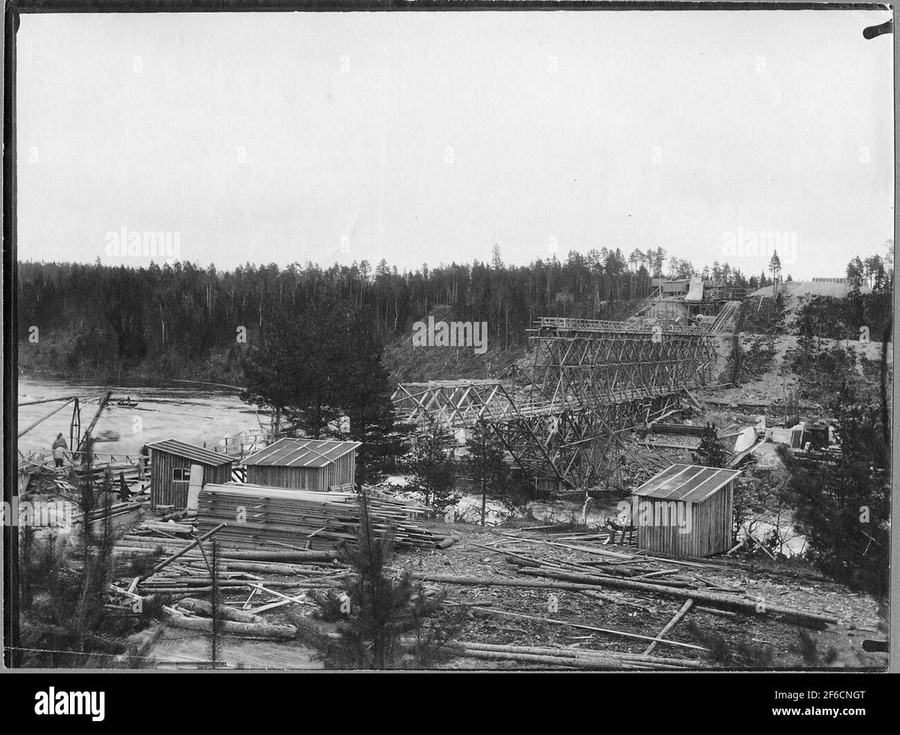 The railway bridge is built over the Pite River at Sikfors on the line ...