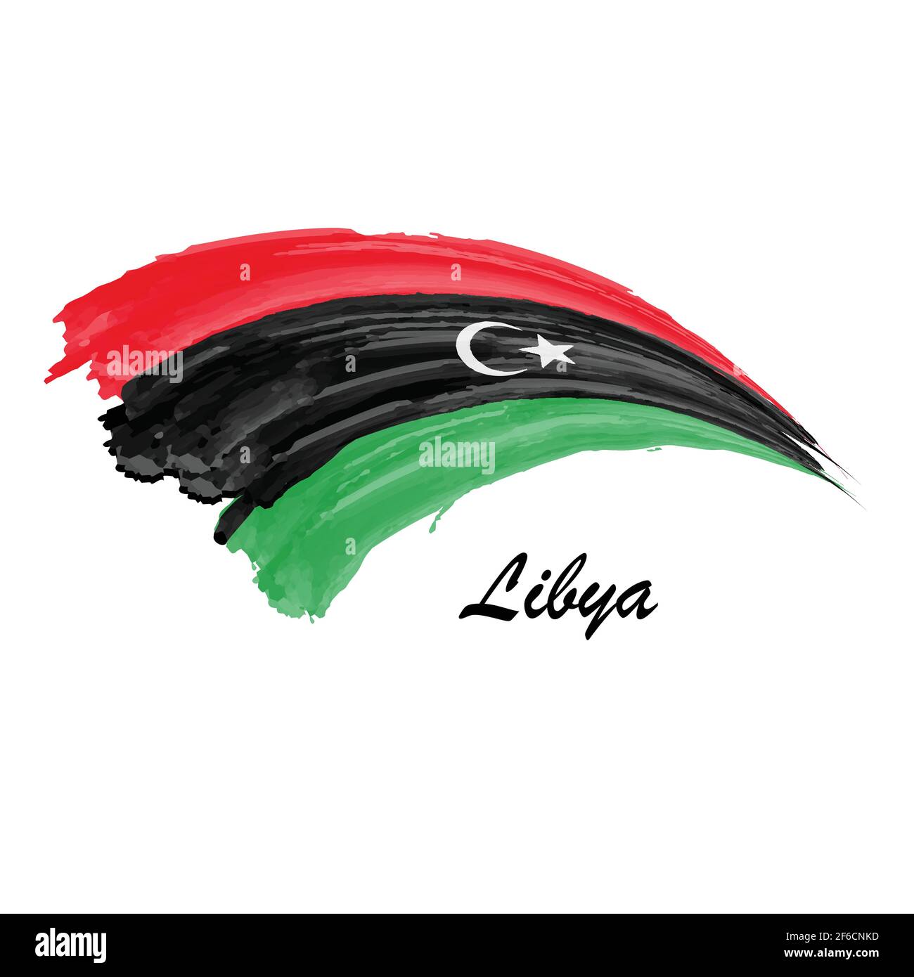 Watercolor painting flag of Libya. Hand drawing brush stroke ...