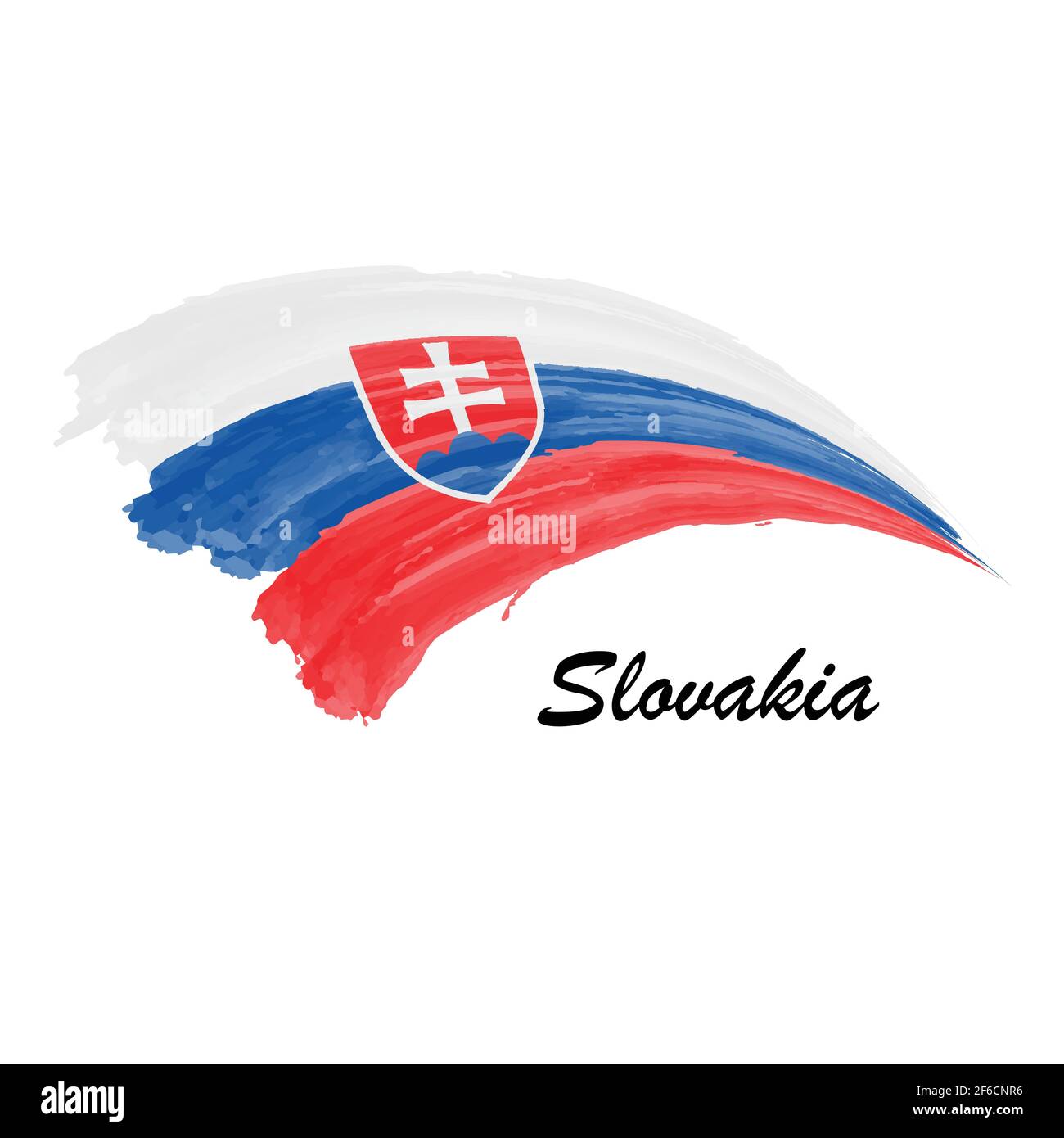 Watercolor painting flag of Slovakia. Hand drawing brush stroke ...