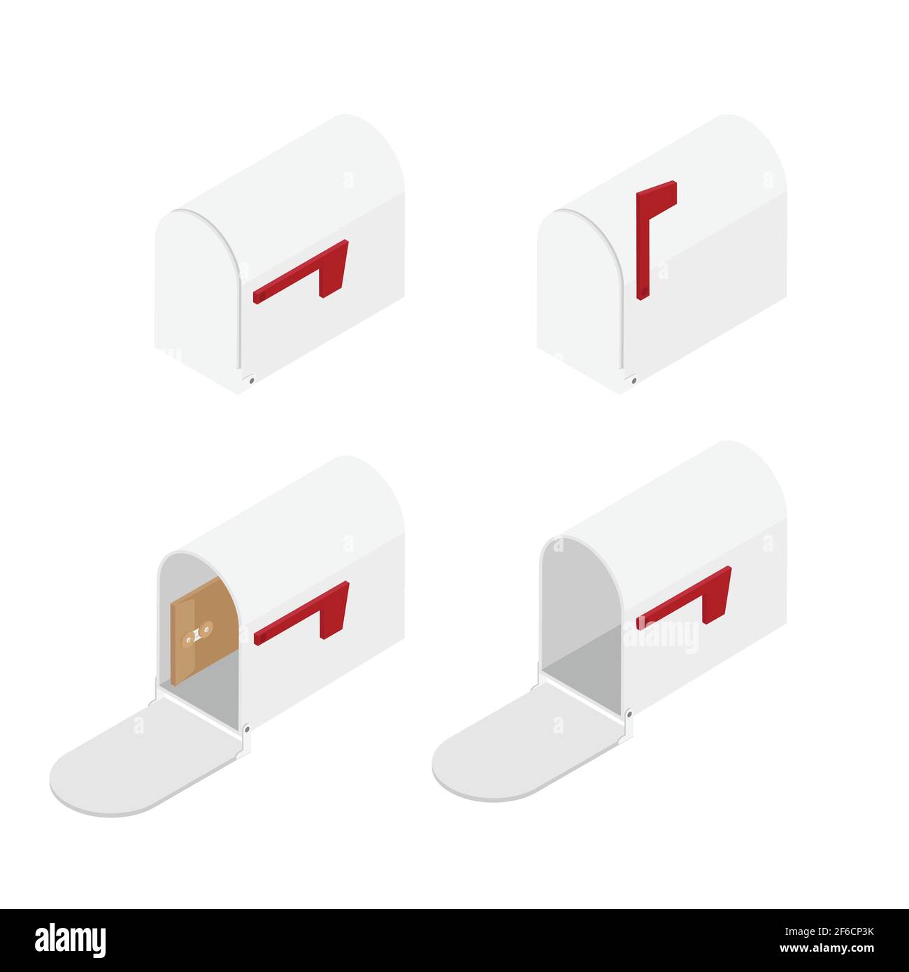 Opened, closed mailbox set, collection isometric view isolated on white ...