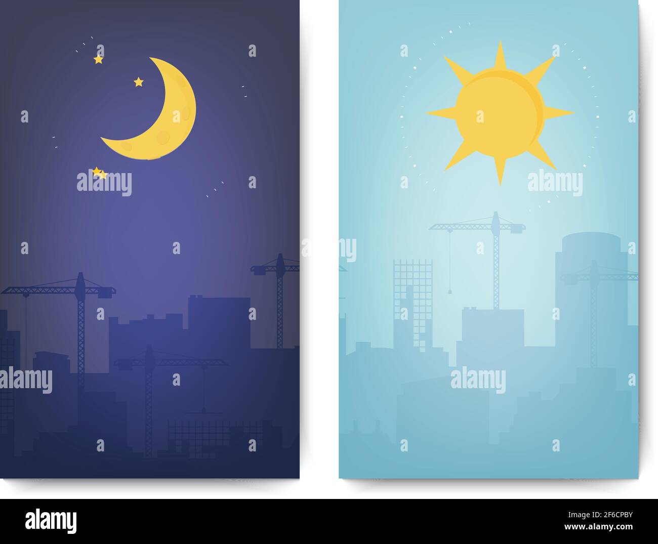 Day and night landscape illustration with sun, moon, stars ,clouds ...