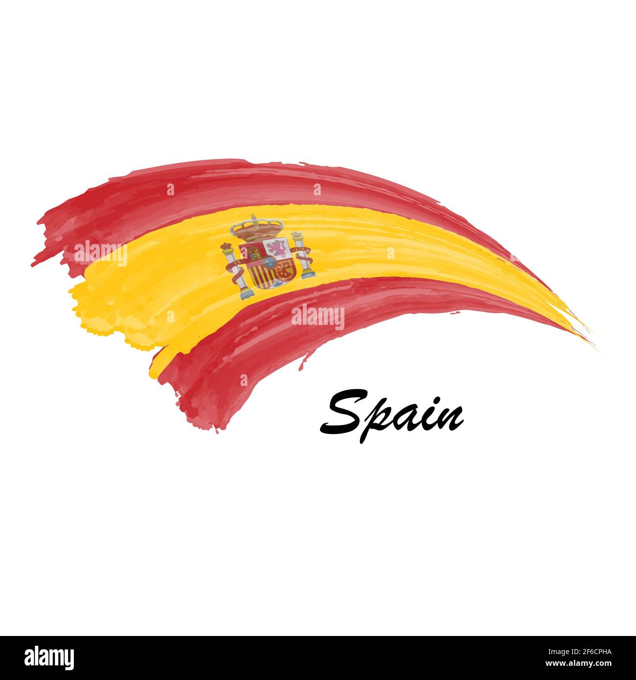 Watercolor painting flag of Spain. Hand drawing brush stroke ...